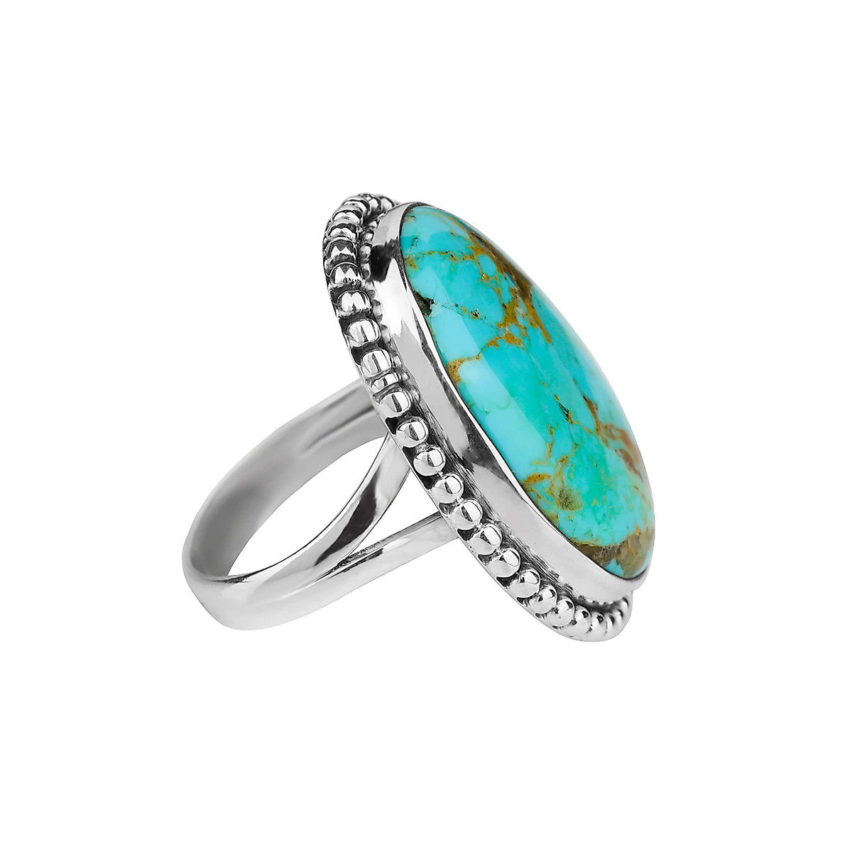 YoTreasure 18x25 MM Blue Mohave Turquoise Chunky Ring .925 Sterling Silver