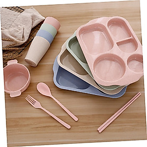 RORPOIR Divided Toddler Kids Trays for Eating Kids Plate Baby Kit Kids Suit Baby Suits Infant Suit Fiber Dinnerware Straw Wheat Travel