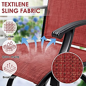 PIAOMTIEE Outdoor Swivel Bar Stools Set of 2, Bar Height Patio Chairs with High Back and Armrest, All Weather-Resistant Textilene Outside Dining Chairs for Garden Lawn Deck, Red