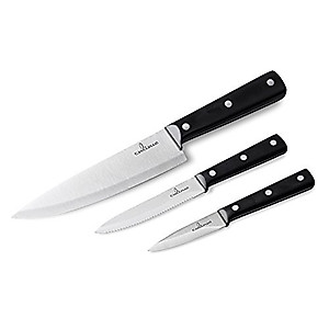 Culina 3-Piece Chef Knife Set. Triple-rivet, Full-tang : 8-inch Chef Knife, 5-inch Utility Knife, 3.5-inch Paring Knife