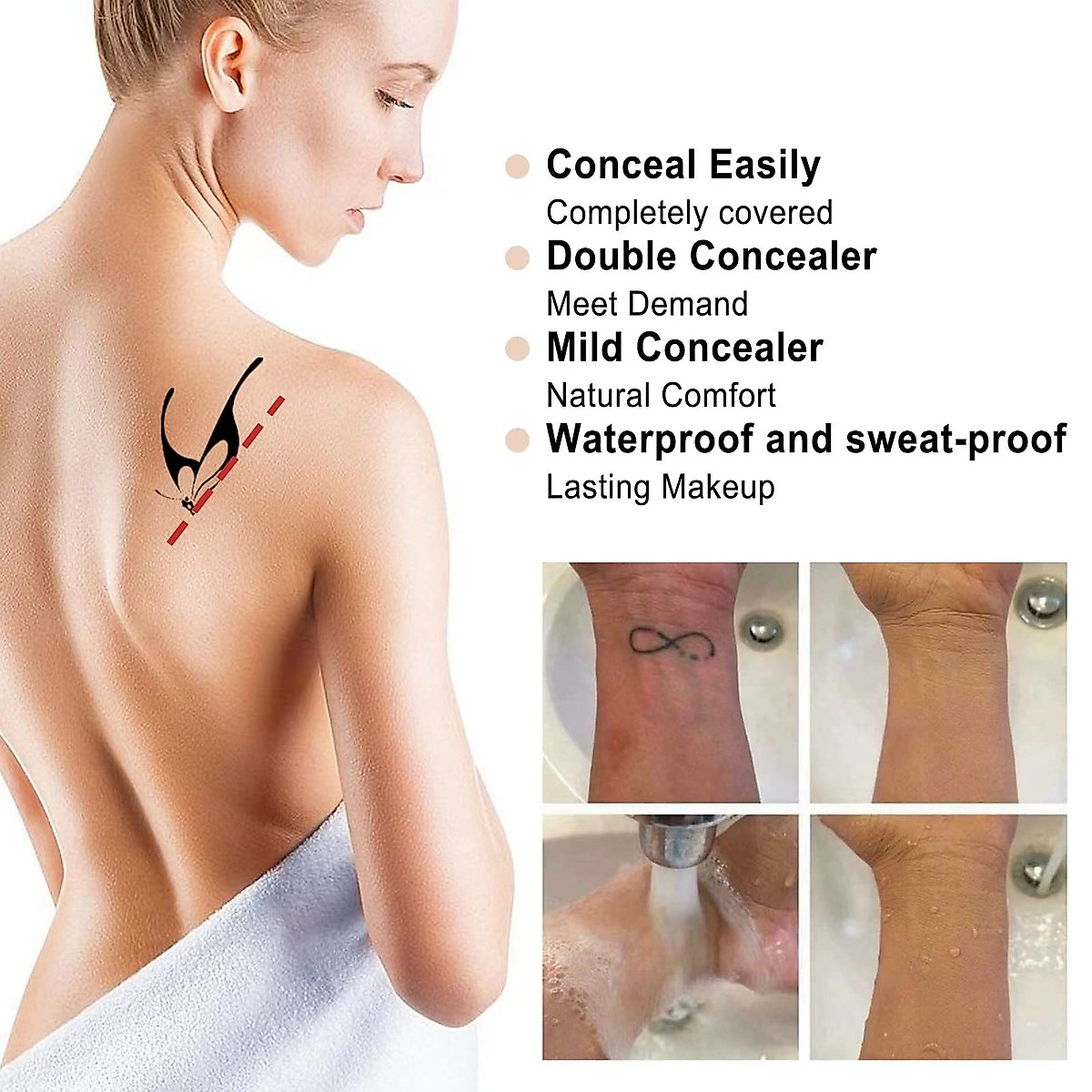 Tattoo Cover Up,Waterproof Invisible Concealer Body Leg Bruise Stretch Scar Dark Spots Vitiligo Skin Makeup Waterproof,Professional Long Lasting Tattoo Cover Up Suitable for Men and Women,2 Colors/Set