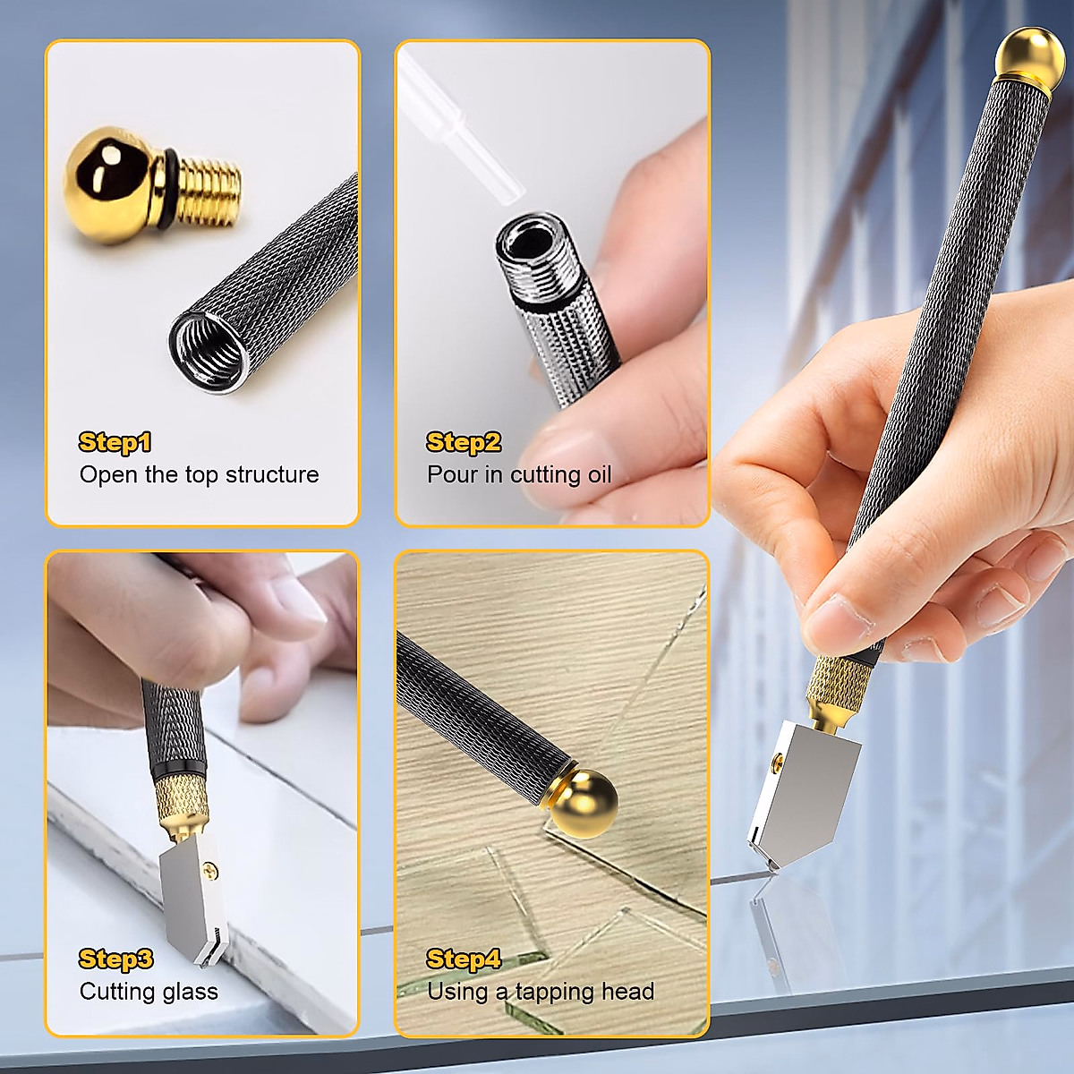Glieskir Glass Cutter, Upgrade Glass Cutter Tool, Pencil Style Oil Feed Carbide Tip for Glass Cutting/Tiles/Mirror/Mosaic, 2mm-20mm