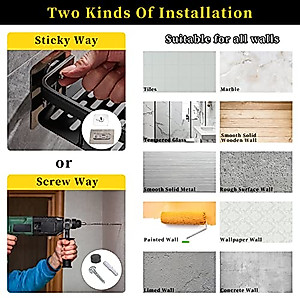 Wumagin Bathroom Shelf 2 Shower Caddy Shelf +2 Soap Dishes,Black Rust Proof Space Aluminum Spice Rack Kitchen Organization Makeup Organizers Bathroom Storage Wall Mount Shelves