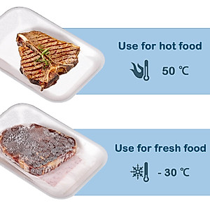 RIKICACA White Styrofoam Meat Trays (25pcs/Pack - 7.87" x 5.11" x 0.9") with White Meat Absorbent Pad, Disposable Small Foam Meat Trays for Food.