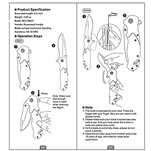 Pocket Knife Folding Knife, Rosewood Handle, Belt Clip, Liner Lock, Hunting Knife, Camping Knife, Gifts for Men