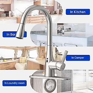 GOESMO Touchless Kitchen Faucet with Pull Down Sprayer, Motion Sensor Kitchen Sink Faucet with 1 Handle 2 Modes Magnetic Docking Spray, Automatic Kitchen Faucets for Sink 1 or 3 Holes Brushed Nickel