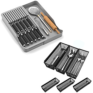 Kitchen Knife Drawer Organizer and Steel Metal Mesh Tray