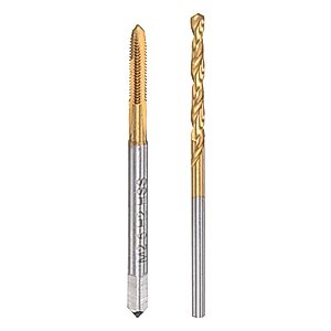 uxcell M2.5 x 0.45 Spiral Point Thread Tap and 2.1mm Twist Drill Bit Set, Metric Titanium Plated 6542 High Speed Steel Machine Screw Thread Tap Threading Tool