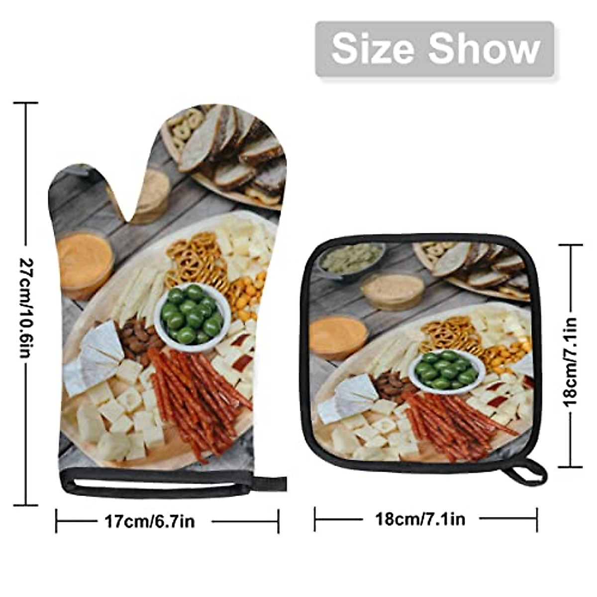 Snacks Sauces Bread Oven Mitts Kitchen Oven Gloves for Cooking Baking Heat Proof Lining Cotton Kitchen Potholder Mittens Pot Holders Hot Pads for Chef Women Men
