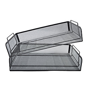 Easepres 2 Tier Stackable Desktop Document Letter Tray Organizer| The Mesh Collection, Black
