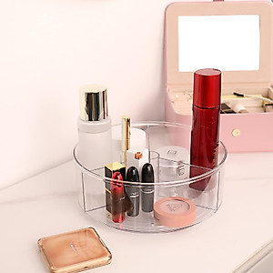 Homusutori Clear Plastic Lazy Susan Toiletries Organizer Turntable Cosmetics Storage Box Spice Organizer Tray for Kitchen Bedroom Bathroom (2 Pack)
