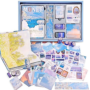 149Pcs Scrapbooking Supplies Kit, FHDUSRYO Vintage Aesthetic Scrapbook Kit, Bullet Junk Journal Kit with B6 Notebook Sticker Washi Tape, DIY Journaling Supplies Gift for Teen Girl Women(Blue 15”x9.4”)