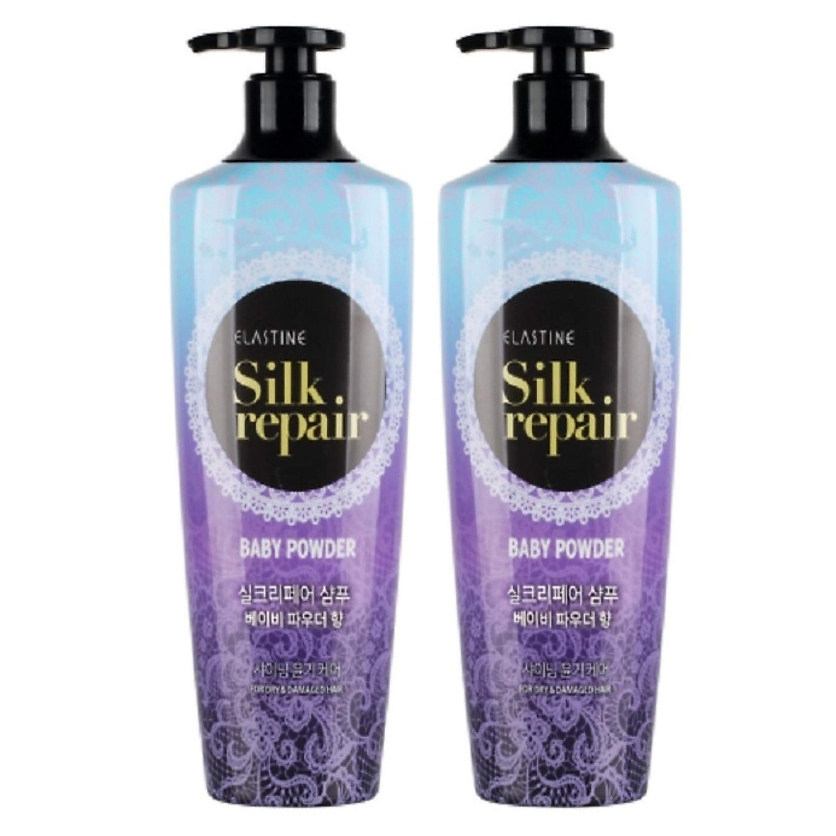 Elastine Silk Repair Shampoo Baby Powder Scent x 2 Pack (550ml 18.6 Fl.oz/each)