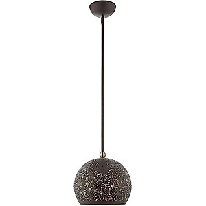 Livex Lighting 49181-07 1 Light Bronze Pendant Black W/ Antique Brass Accents