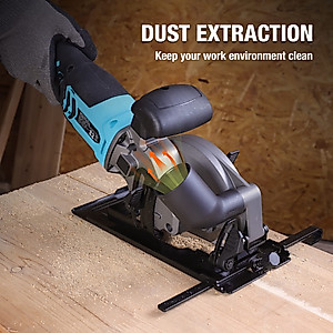 DURATECH Mini Circular Saw, 20V 4-1/2" Cordless Circular Saw with 4.0Ah Battery, Fast Charger, 3 Saw Blades, 3600RPM, Max Cutting Depth 1-11/16"(90°),1-1/8"(45°), for Tiles, Wood, Soft Metal, Plastic