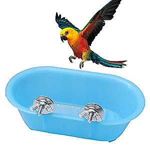 SHINYLYL Bird Bath with Mirror Toy Parrot Bathtub Bath Box Pet Parrot Budgie Parakeet Cockatiel Cage Water Shower Food Feeder Bird Cage Toy Accessory