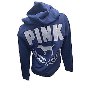 Victoria's Secret Pink Everyday Lounge Perfect Full Zip Hoodie Color Blue New (Small)