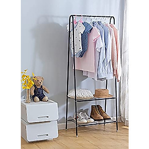 Mivnue Clothes Garment Rack with Shelves, Heavy Duty Clothing Rack for Bedroom, Metal Clothes Rack for Hanger Clothes, Small Clothes Rack Black