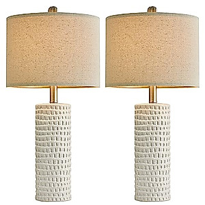 PORTRES 24" Farmhouse Ceramic Table Lamp Set of 2 for Bedroom Living Room White Desk Decor Bedside Lamps for Study Room Office Dorm Modern Accent Nightstand Lamp End Table Lamps