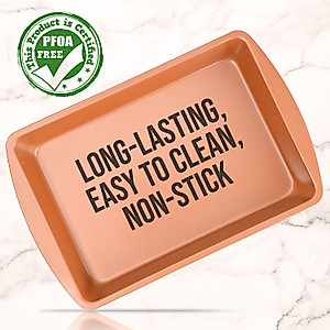 NutriChef Non-Stick Baking Pan w/Lid - Heavy Duty Carbon Steel Bake Tray for Roasting & Baking - Premium Multi-Layer Nonstick Coating, PTFE, PFOS, PFOA Free - 15" x 11", Copper