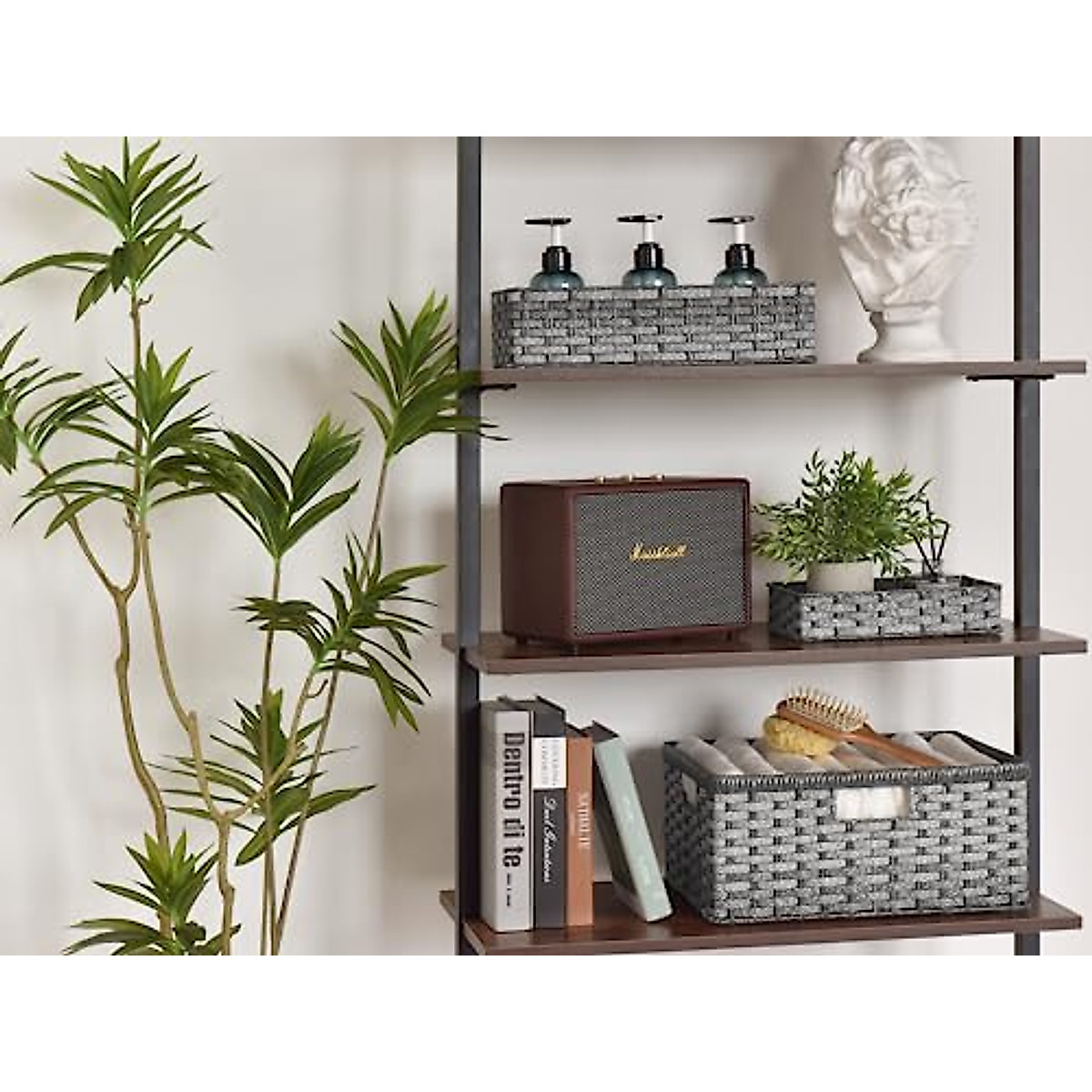 Labcosi Large Wicker Basket, Plastic Wicker Storage Basket, Wicker Storage Basket for Bathroom, Plastic Storage Bin with Built-in Handles, Grey, 15 "L x 11 "W x 6.75 "H, 1 Pack