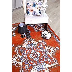 Furnish my Place Bohemian Rug - 7 ft. 8 in. x 11 ft, Rust, Indoor Area Rug with Bordered Design, Jute Backing