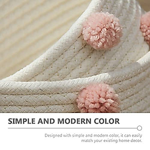 Cotton Rope Basket Storage Bin: Cotton Storage Baskets Woven Blanket Baskets with Pompom Round Storage Organizer for Dirty Clothes Pet Kids Small Items Storage 20X15CM