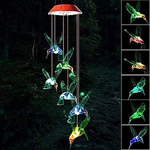 Hummingbird Solar Wind Chims,Gifts for All Father,Stepdad,Grandpa,Husband,mom,Grandma,Women,Aunt,Daughter,Friend,dad, Mother Birthday Gardening Gift,Windchime Outside, Perfect for The Patio, Garden