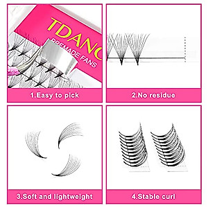 TDANCE-Premade-Fans-Eyelash-Extensions, 10D Superior Lash Extensions Premade Fans Russian Volume Fans Pre Made Lash Fans Middle Stem 8-15mm Mixed Length(Middle Stem,10D-0.07-D,8-15mm)