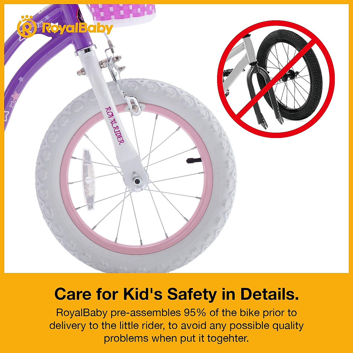 RoyalBaby Stargirl 14 Inch Kids Outdoor Bicycle with Accessory Basket, Bell, Thick Wheels, and Safety Training Wheels for Ages 3-5, Purple