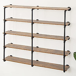 MAIKAILUN 60 inch 5 Tier Industrial Pipe Shelving, Wall Mounted Pantry Farmhouse Kitchen Shelves Open Storage Bookshelf Bookcase Large Retail Display Wood Planks Rack(59 in x 9.8 in x 47 in)