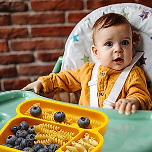 Baby Plate Silicone Divided, Suction Toddler Plates Dishes for Toddler Kids Self Feeding, BPA Free, Microwave & Dishwasher Safe(Yellow)