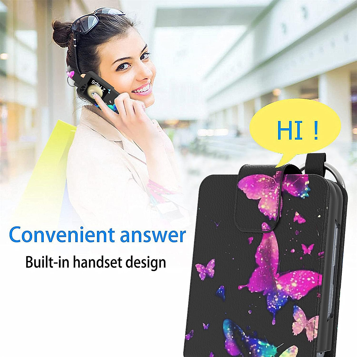 Warmson for Samsung Z Flip 5 Case, Samsung Z Flip 5 Wallet Case with Ring Card Slot Galaxy Z Flip 5 Case PU Leather Protective Flip Folio Z flip 5 Case Galaxy Butterfly for Women Girls