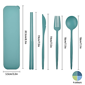 Travel Utensils with Case, 4 Sets Reusable Utensils Set for Lunch Box, Plastic Travel Cutlery Set, Portable Knife Spoon Fork Chopsticks Utensil Sets, Tableware for Camping Picnic Daily Use