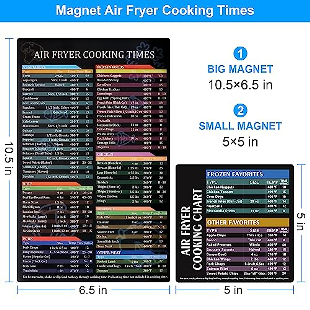 Air Fryer Cheat Sheet Magnetic Air Fryer Cooking Times Chart Magnet Cheat Sheet Set Air Fryer Accessories Cookbook Recipe Card Meat Temp Guide for Airfryer Oven Cooking Pot Kitchen Appliances, 2 Pack
