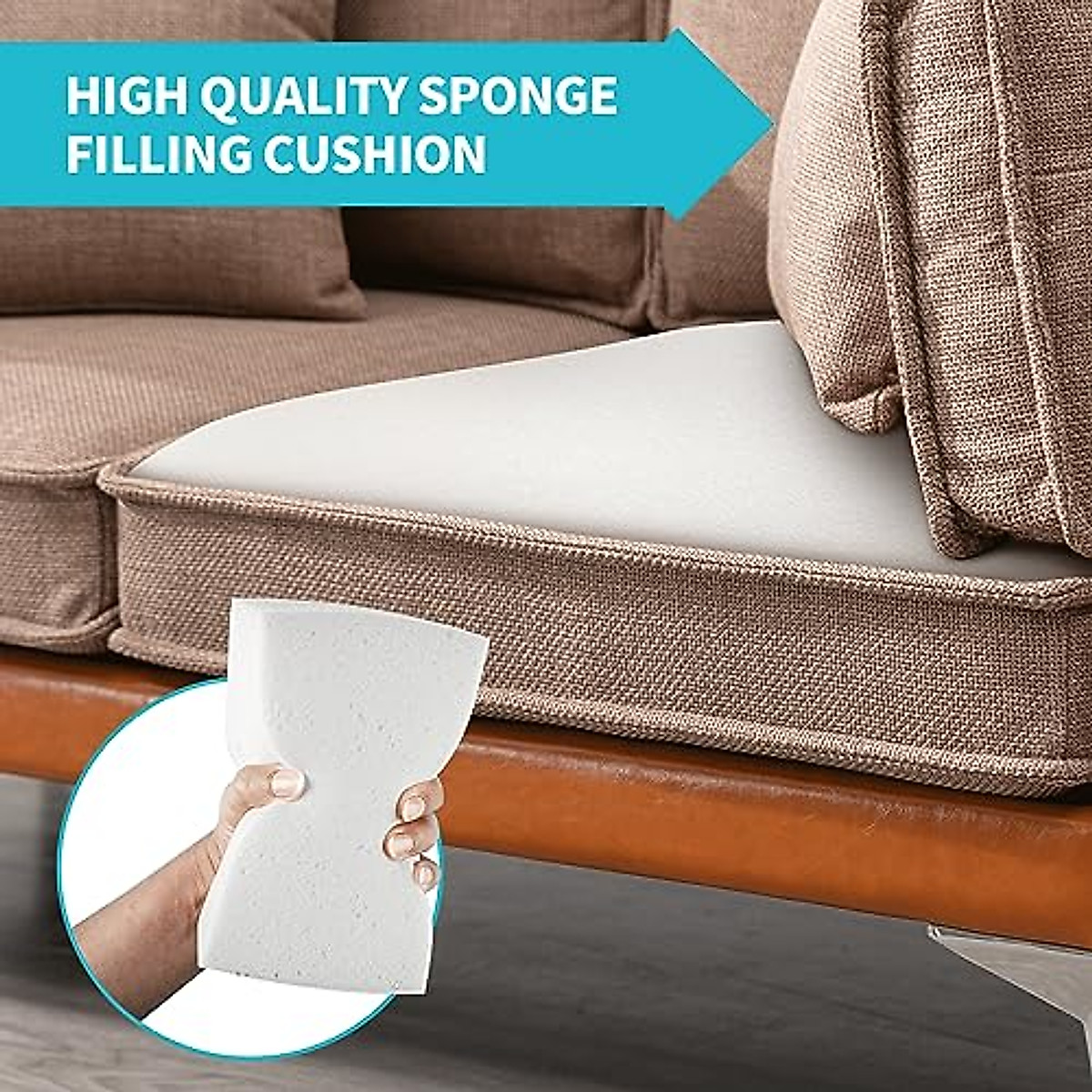 CECER Loveseat Sofa Couches for Living Area, Luxurious Modern 2 Seater Sofa with Faux Leather Frame, Mid Century Linen Upholstered Sofa Couch with 2 Accent Pillows for Bonus Room Office, Orange