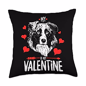 Australian Shepherd Tee Best Shop My Australian Shepherd is My Valentine | Hearts Dog Lover Throw Pillow, 18x18, Multicolor
