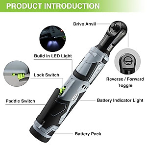 WORKPRO Cordless Electric Ratchet Wrench, 3/8" 12V 40 Ft-lbs Power Ratchet Wrench Kit with 9-Piece Socket Accessory Set, 2-Pack 2.0Ah Lithium-Ion Batteries…