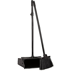 Carlisle FoodService Products Duo-Pan Upright Dust Pan and Broom Broom Set with Clip for Floor Cleaning, Restaurants, Office, And Janitorial Use, Plastic, 36 Inches, Black