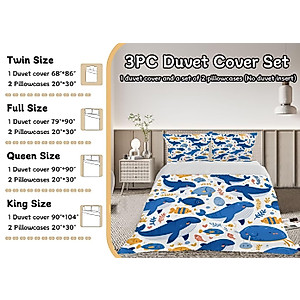 Lokaluo Whale Duvet Cover Full Size 3D Printed Cartoon Blue Whale Duvet Cover Set Blue Ocean Animal Themed Sealife Tropical Beach Bedding Set Bedroom Decor 3 Pcs Comforter Cover with 2 Pillowcases