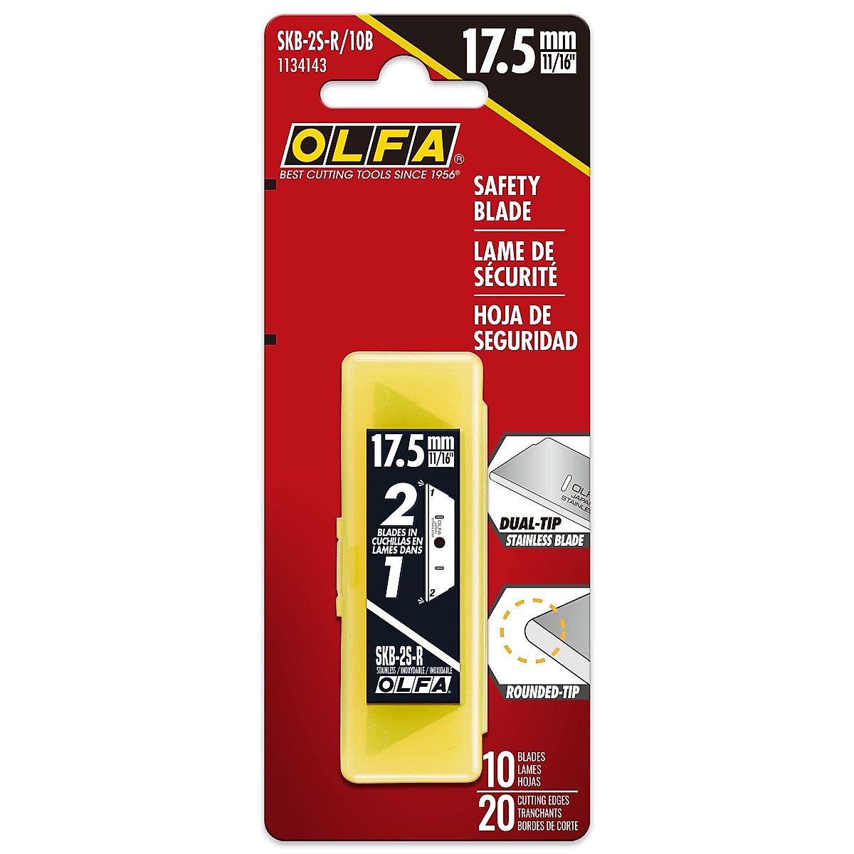 OLFA Round Tip Dual Edge Stainless Steel Safety Blades, 10 Blades (SKB-2S-R/10B) - Dual-Side Utility Knife & Safety Cutter Replacement Blades, Fits OLFA SK-4, SK-9, SK-12, & SK-14 Safety Knives