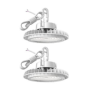 UFO LED High Bay Light 150W LED Warehouse Lights IP65 for Wet Location LED Commercial Area Lighting Fixture for Gym Factory Warehouse ETL Certified 5' Cable 5000K 1-10V Dimmable 21000LM White 2Pack