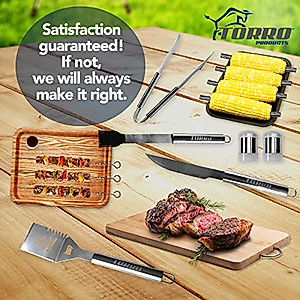 Torro Products 25PCS BBQ Grill Stainless Steel Laser Etched Logo Tool Set, Accessories, Grilling Kit Oxford Case, Camping, Kitchen, Barbecue, Summer, Parties Utensil for Men Women with Thermometer
