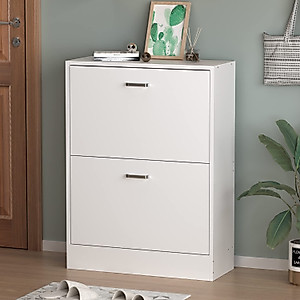 FUFU&GAGA Shoe Cabinet with 2 Flip Drawers for Entryway, Modern Shoe Storage Cabinet, Freestanding Shoe Rack Storage Organizer (23.6”W x 9.4”D x 31.4”H)(White)