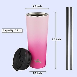 Konokyo 26 OZ Insulated Tumbler with Lid and 2 Straws Stainless Steel Water Bottle Vacuum Travel Mug Coffee Cup,Cherry