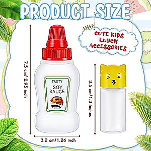 26 Pcs Lunch Bento Soy Sauce Case Container 5 Mini Plastic Condiment Squeeze Bottles Cute Kids Lunch Accessories with Dropper 20 Animal Food Picks for Honey Salad Sauces Oil Ketchup (Vivid Style)