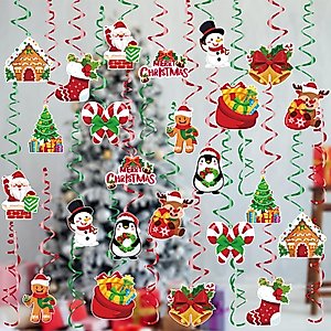 CCINEE 36pcs Christmas Hanging Foil Swirls, Xmas Hanging Decoration Christmas Foil Ceiling Hanging Swirls for Indoor Outdoor Christmas Holiday Party Supplies