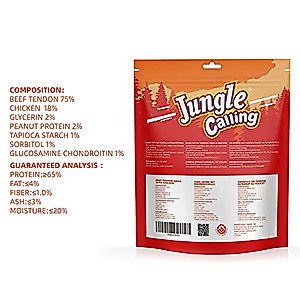 Jungle Calling Beef Tendons for Adult Dogs, Chicken Wrapped Tendons Dog Chews Long Lasting Hip and Joint Supplement for Dogs with Glucosamine (Ring)