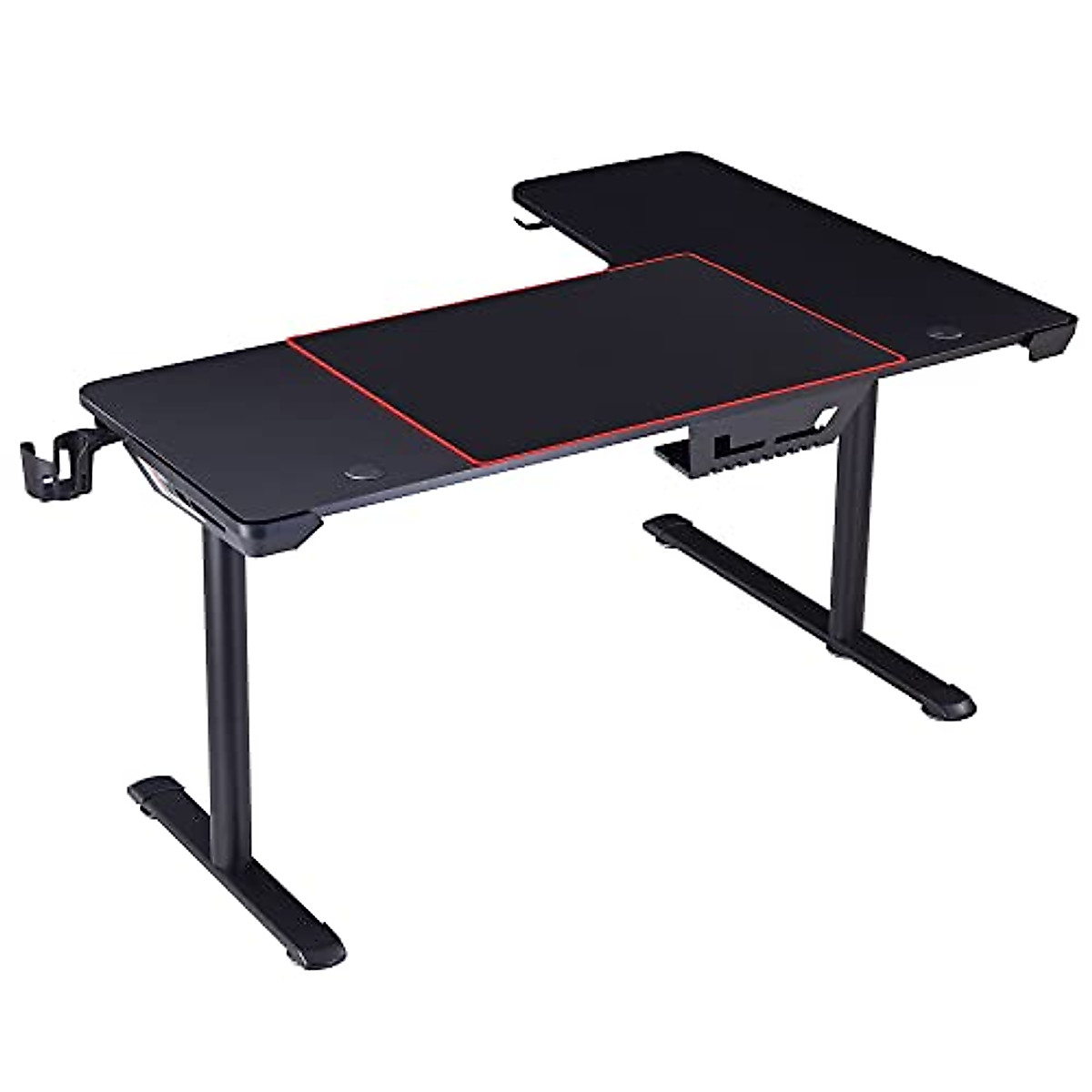 ioHOMES Kindira Modern Steel 65 in. L-Shaped Gaming Desk with USB Ports, PC Mouse Pad and Rotatable Cup-Holder for Home Office, Classroom, Study Room, Black