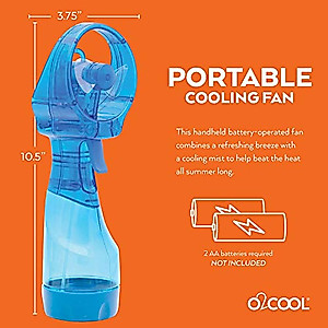 O2COOL Deluxe Handheld Battery Powered Water Misting Fan (Light Blue) 2 Pack